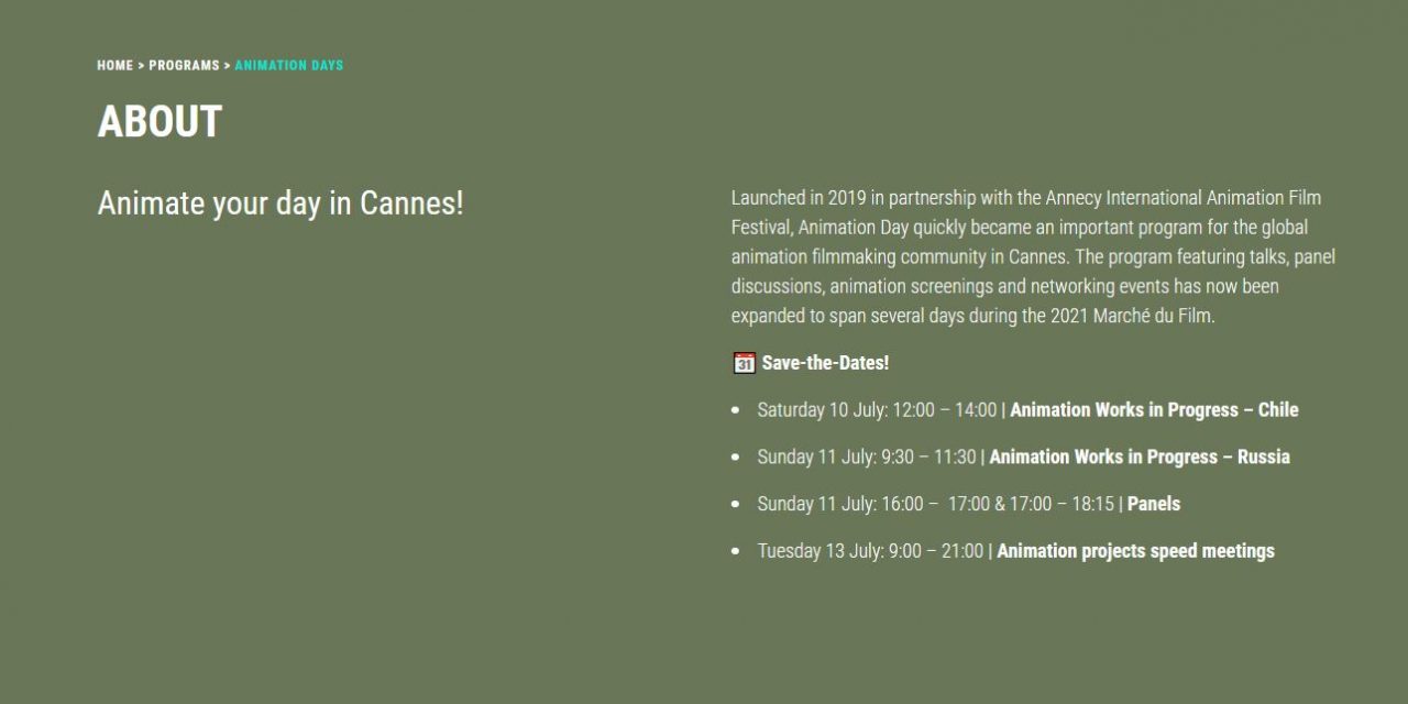 Festival du Cannes: Animation Days 2021 - INDAC