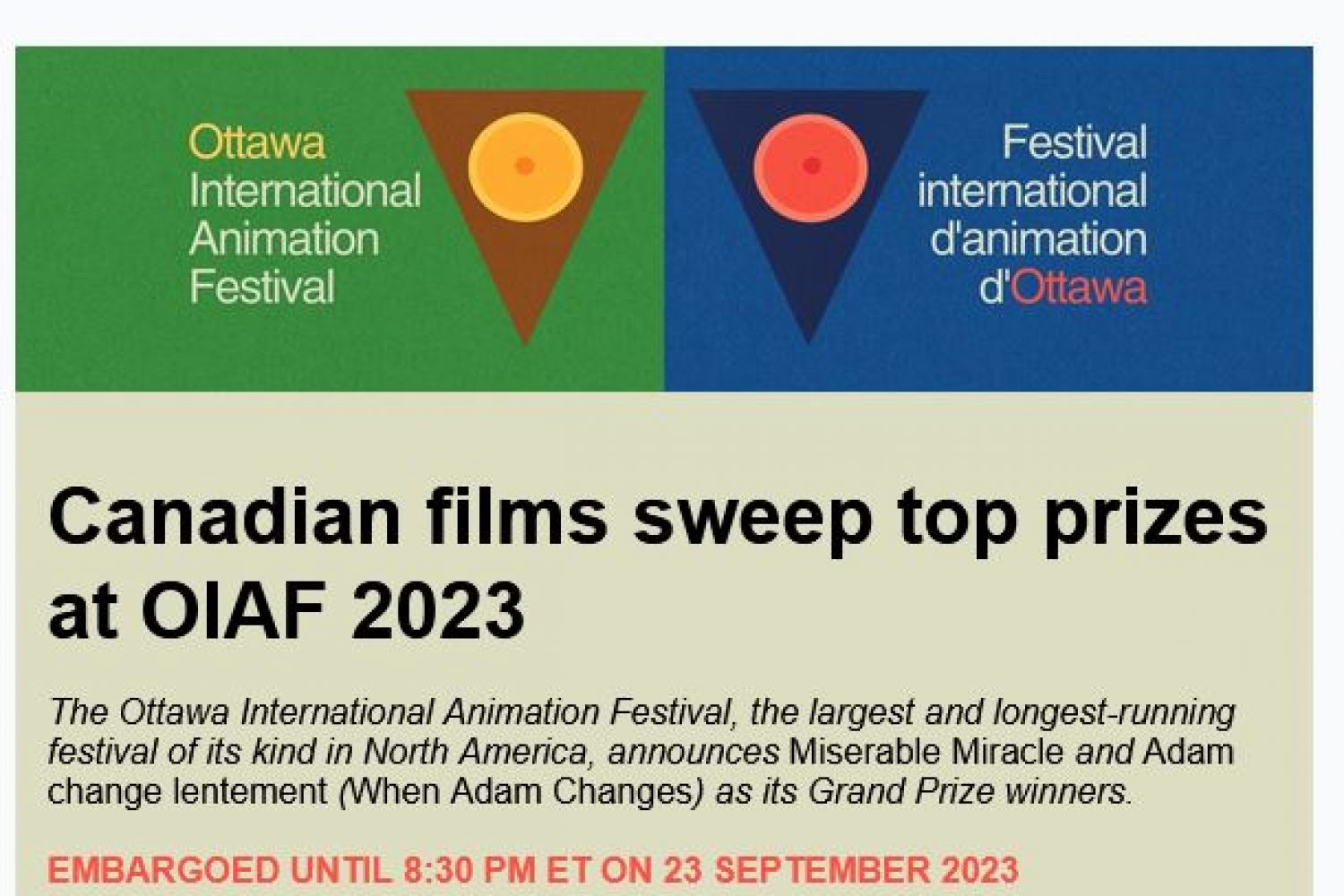 OIAF 2023: The Winners & Special Mentions – Canadian films sweep top prizes at OIAF 2023 - INDAC